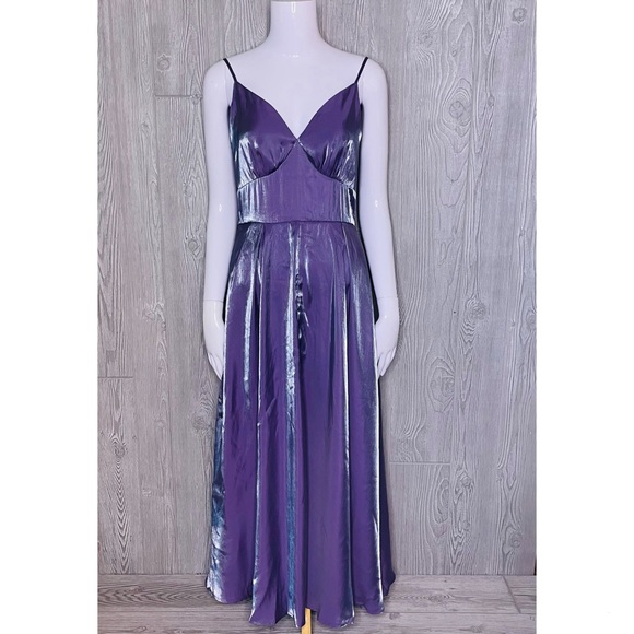 ROMWE | Dresses | Nwt Romwe Solid Metallic Purple Cami Dress ...